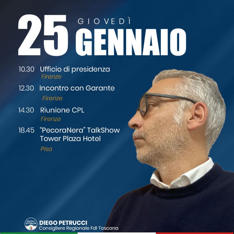 L'agenda del 25 gennaio 2024